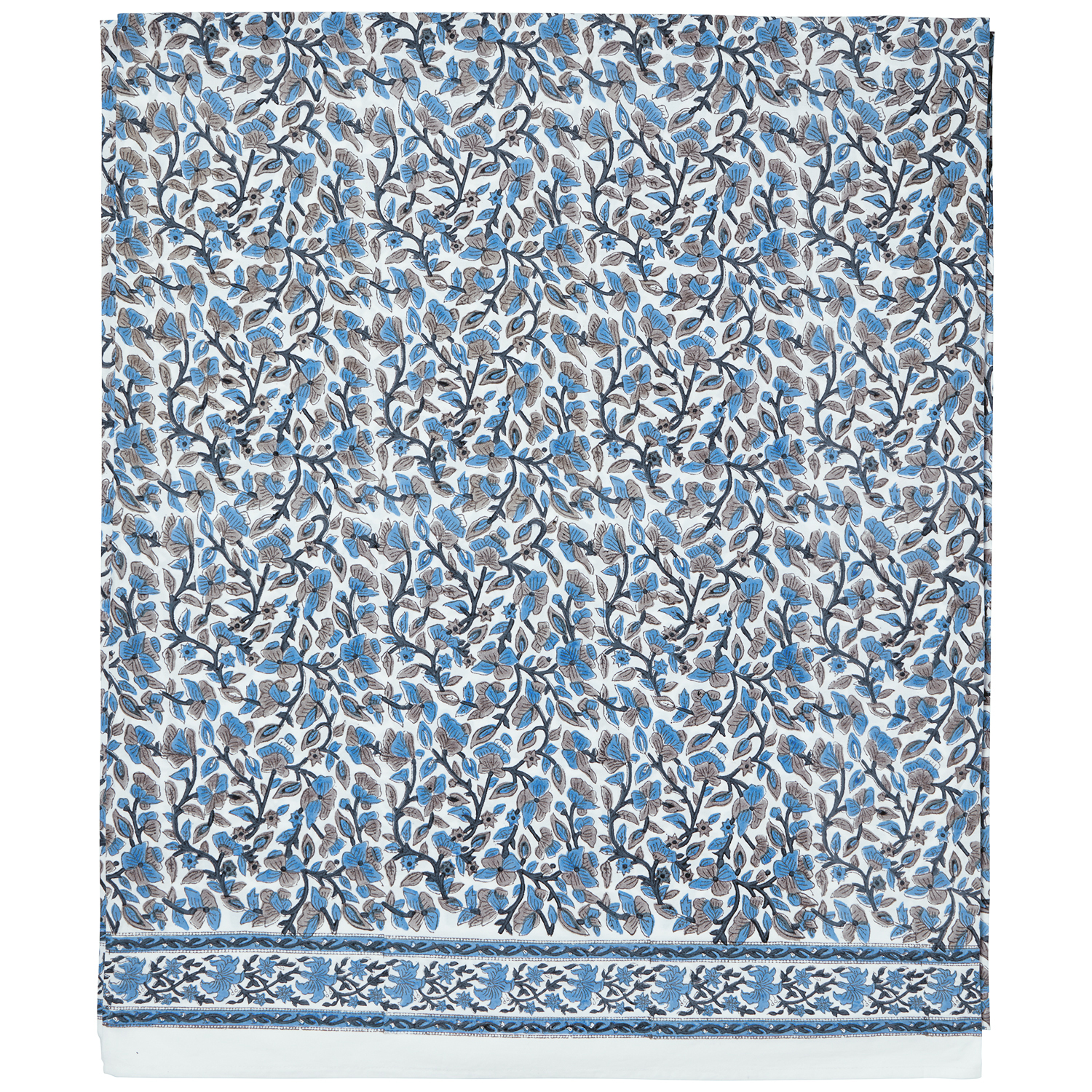 Blue and Gray Bed Sheets: Flat & Fitted Anna Floral Block Print