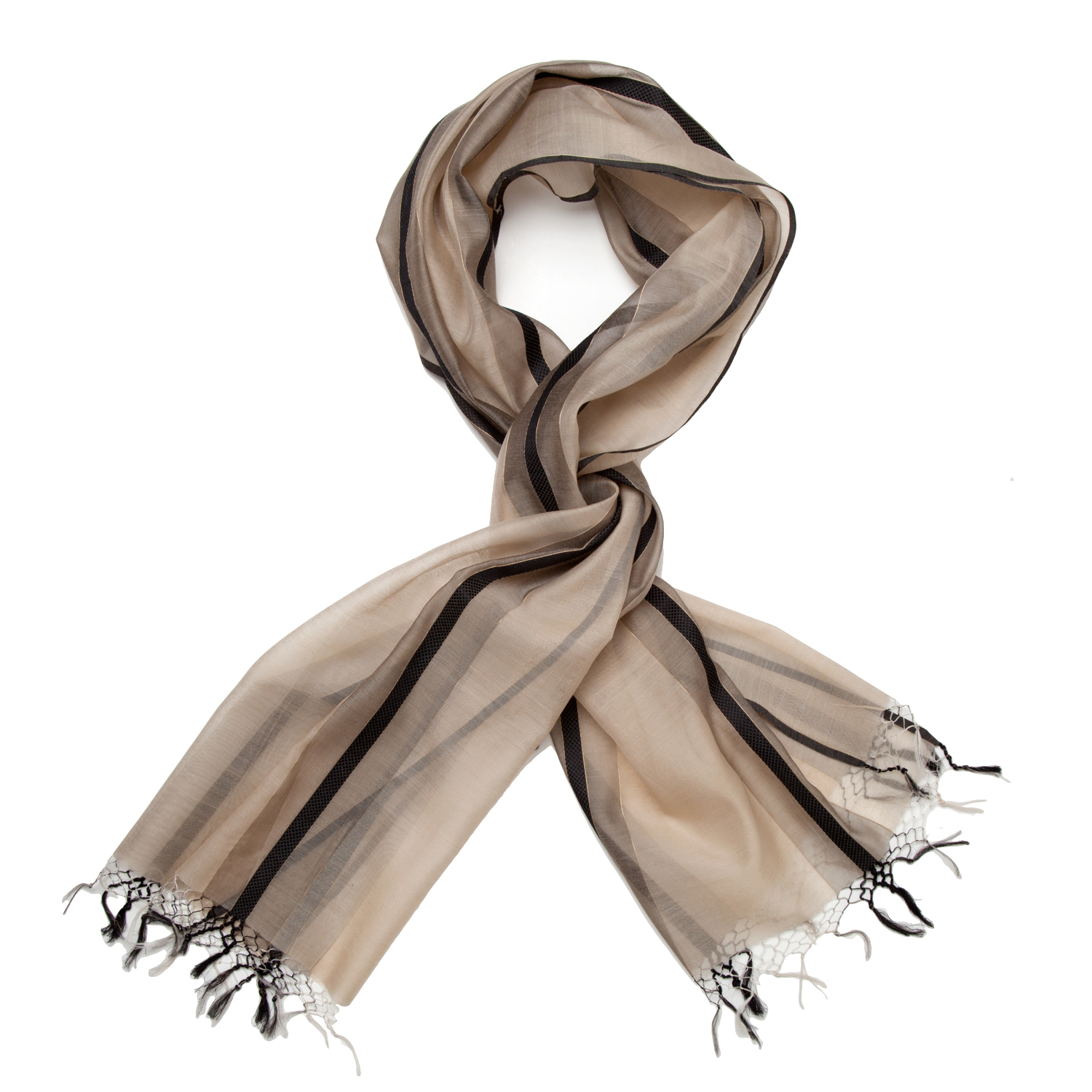 Ivory & Black Hand Woven Silk Scarf: Amelia Stripes Design
