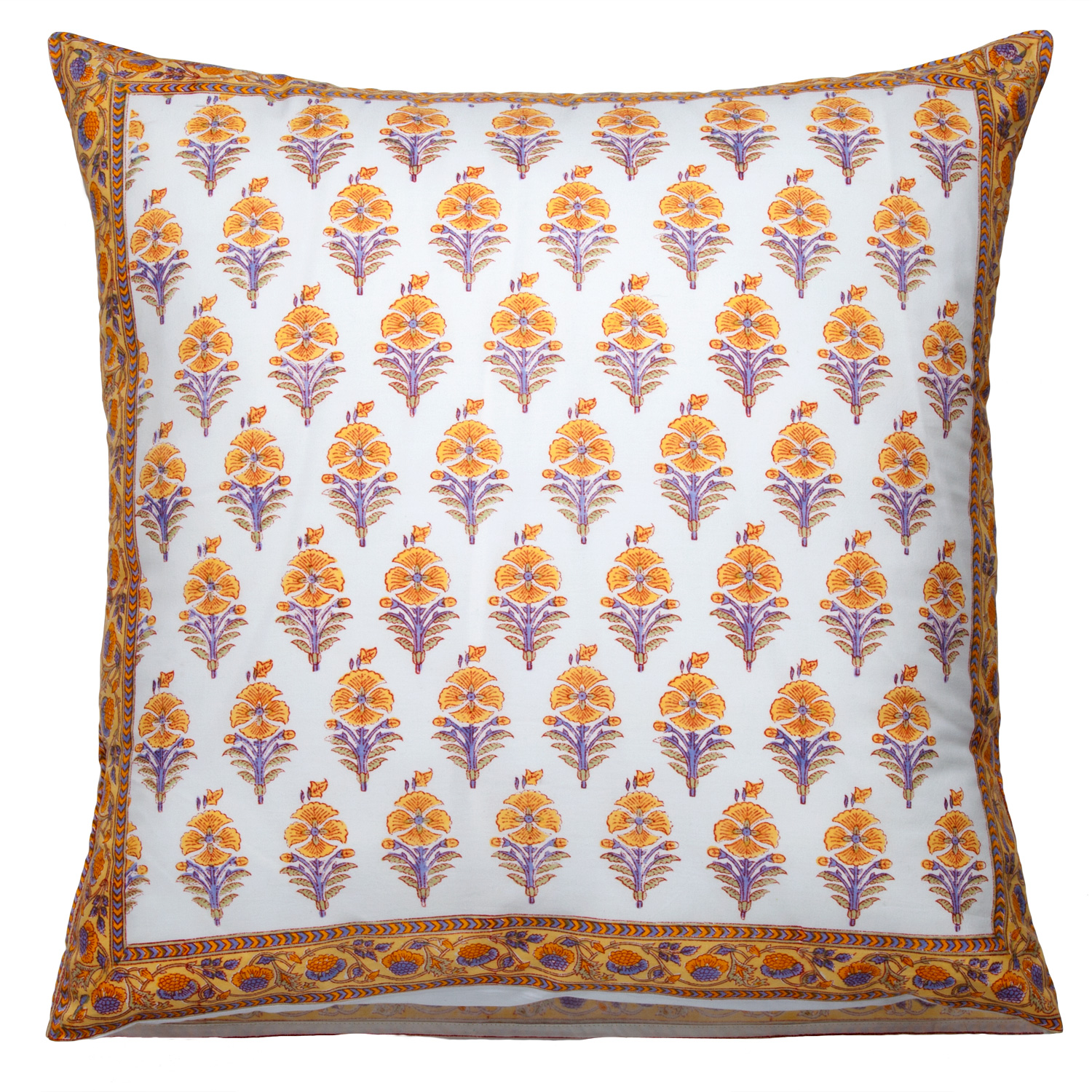 Yellow Euro Sham: Reversible Juhi Flower, Chevron Block Print